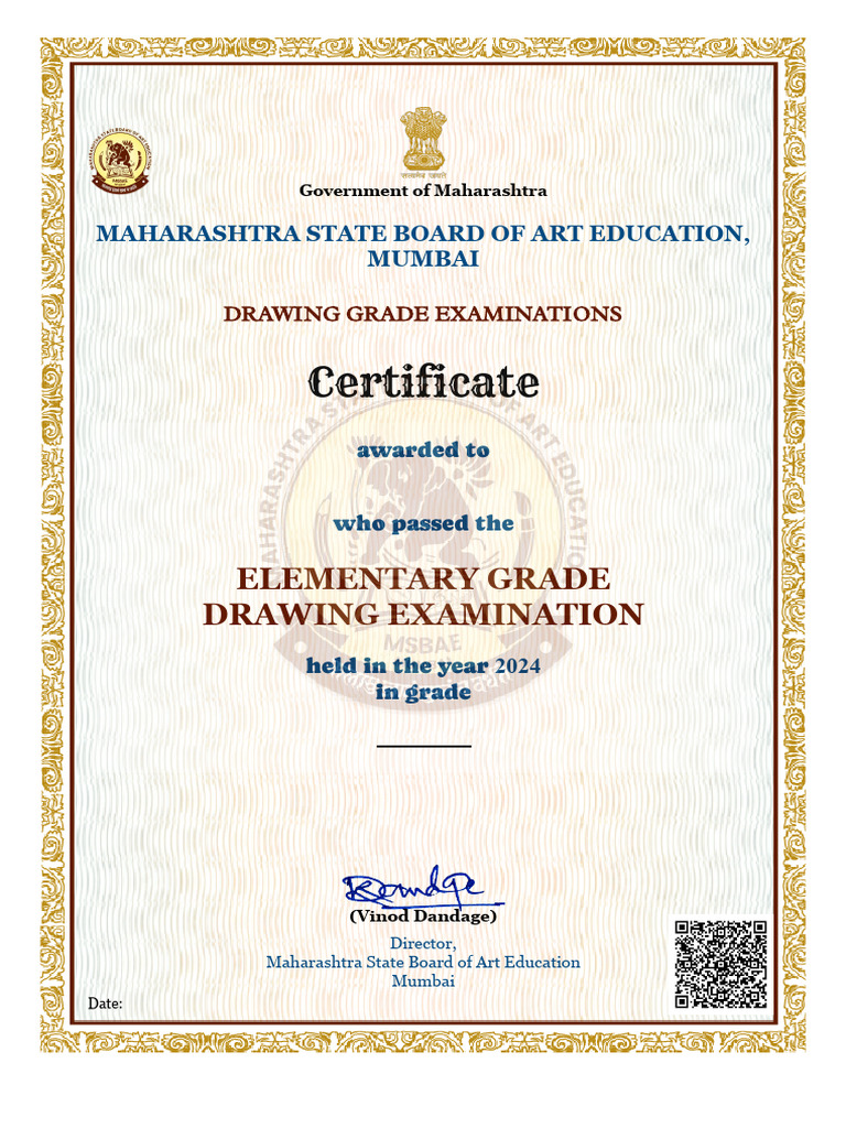 Elementary Drawing Exam Certificate 2024 | PDF
