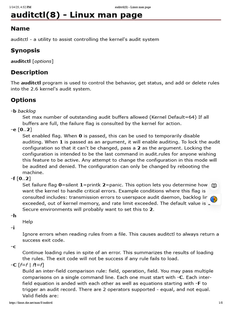 auditctl(8) - Linux man page | PDF | System Software | Utility Software