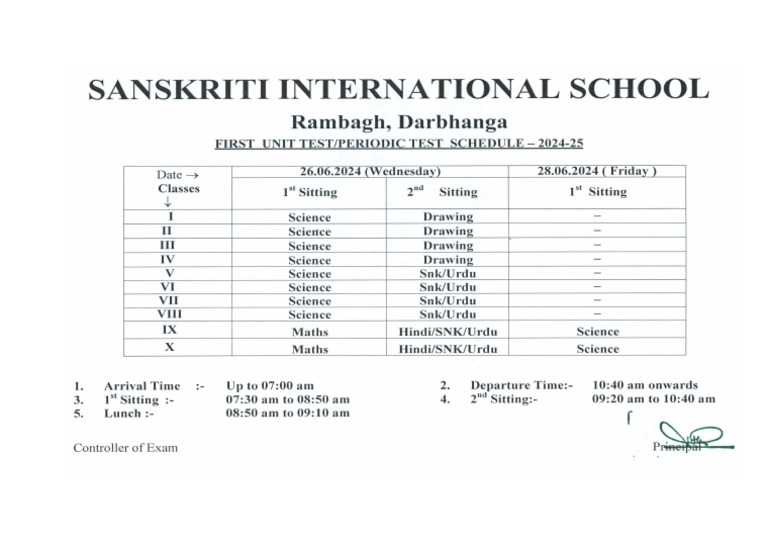Exam Schedule P.T - I | PDF