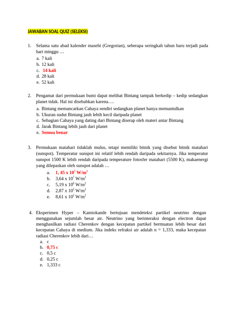 Soal & Kunci Jawaban-Astronomi | PDF
