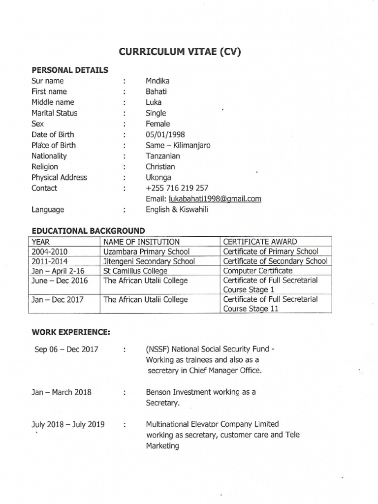 CV Bahati | PDF