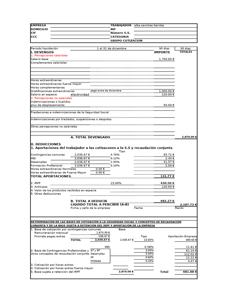 Nómina. Formato Excel. | PDF | Salario | Relaciones laborales