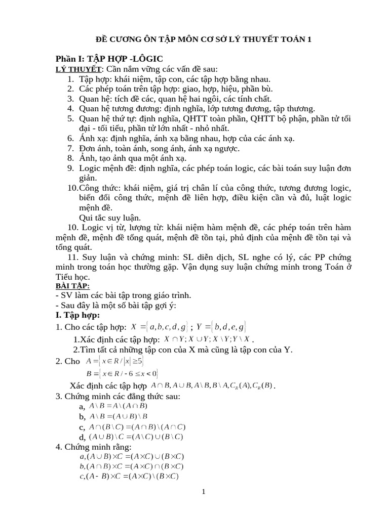 Đề cương CSLT Toán 1 | PDF