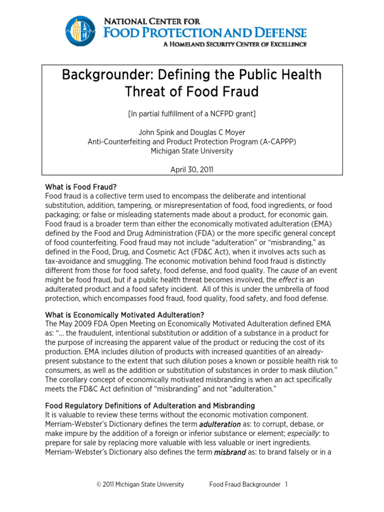 Food Fraud FFG Backgrounder v11 Final | PDF | Fraud | Crimes