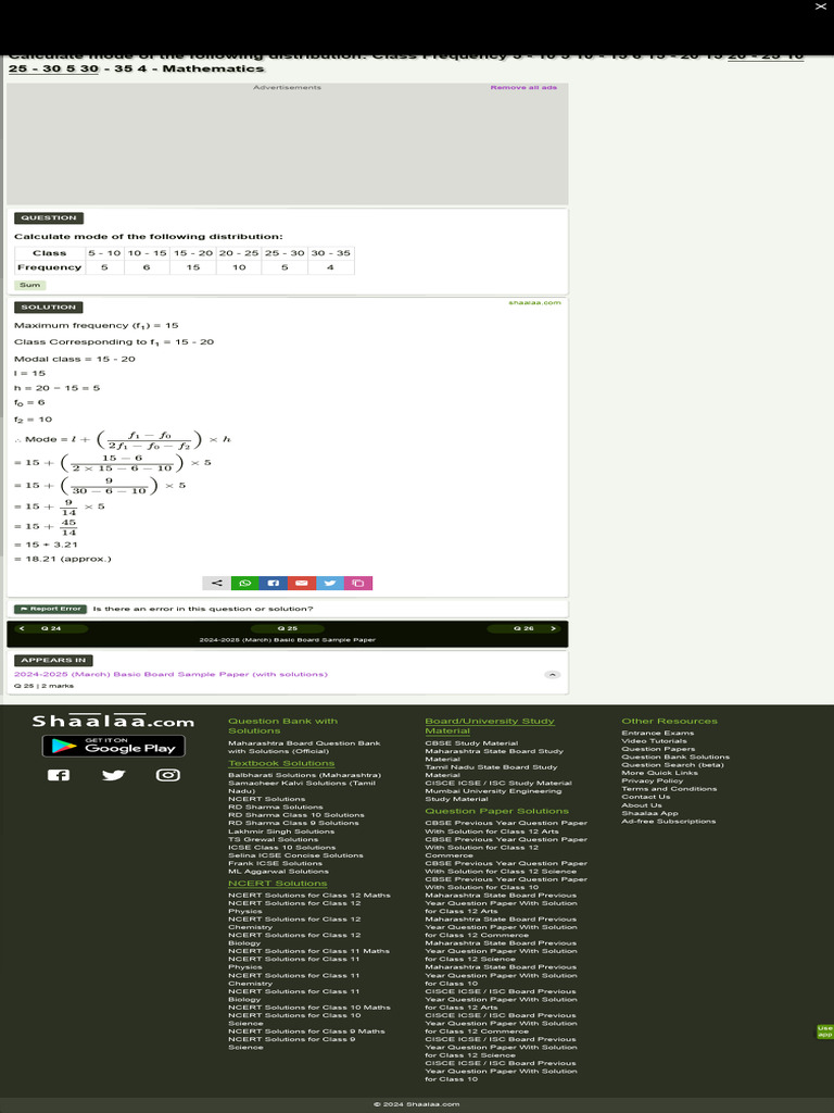 Mode Calculation for Frequency Distribution | PDF | Student Assessment ...