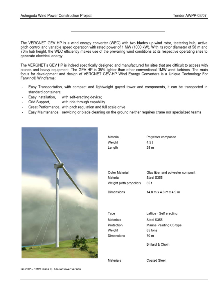 3B 2 2 Brief Technical Description | PDF | Wind Power | Electrical Grid