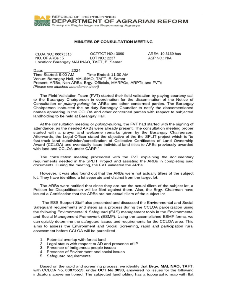 Sample Minutes of Meeting | PDF | Agriculture