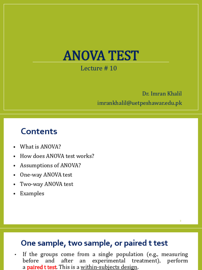 AS Lecture 10 (Anova Test) | PDF | F Test | Analysis Of Variance
