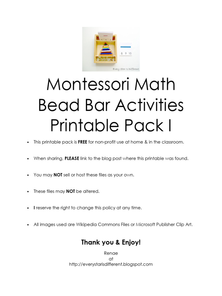 Montessori Math Bead Bar Printables | PDF