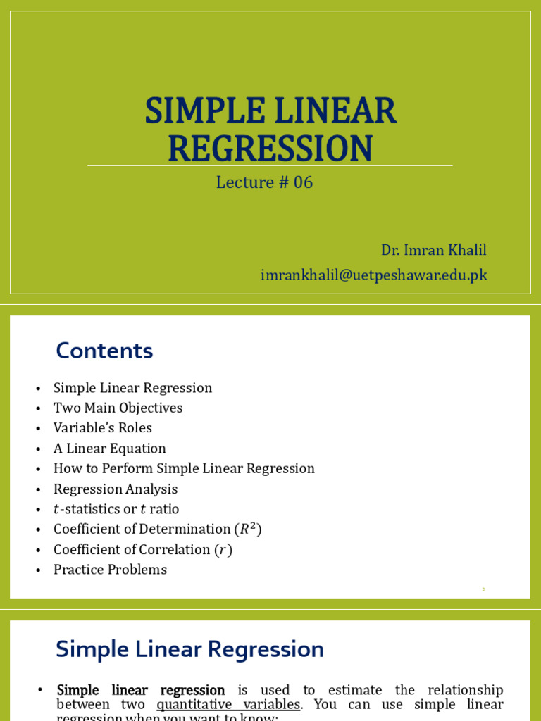 AS Lecture 06 (Simple Linear Regression) | PDF | Linear Regression | Regression Analysis