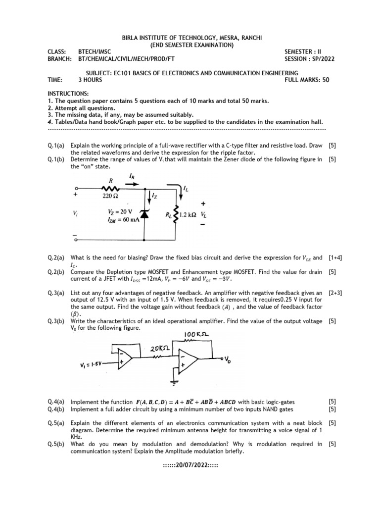Ec101 Basics of Electronics and Communication Engineering (End - sp22) | PDF | Amplifier ...