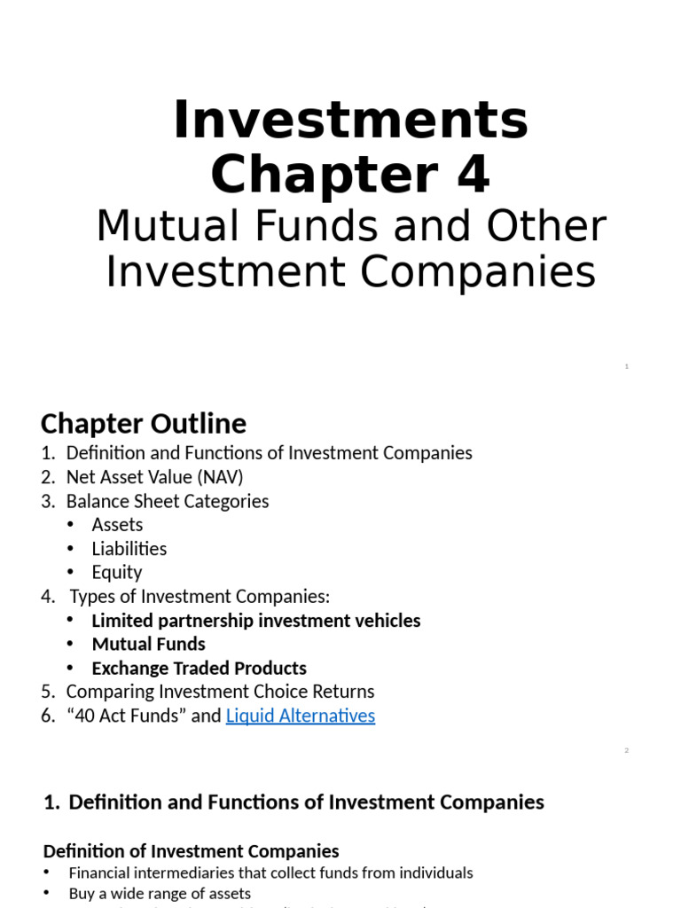 11 Invest CH 04 MFunds ETFs and Invest Cos | PDF | Investment Fund | Equity (Finance)