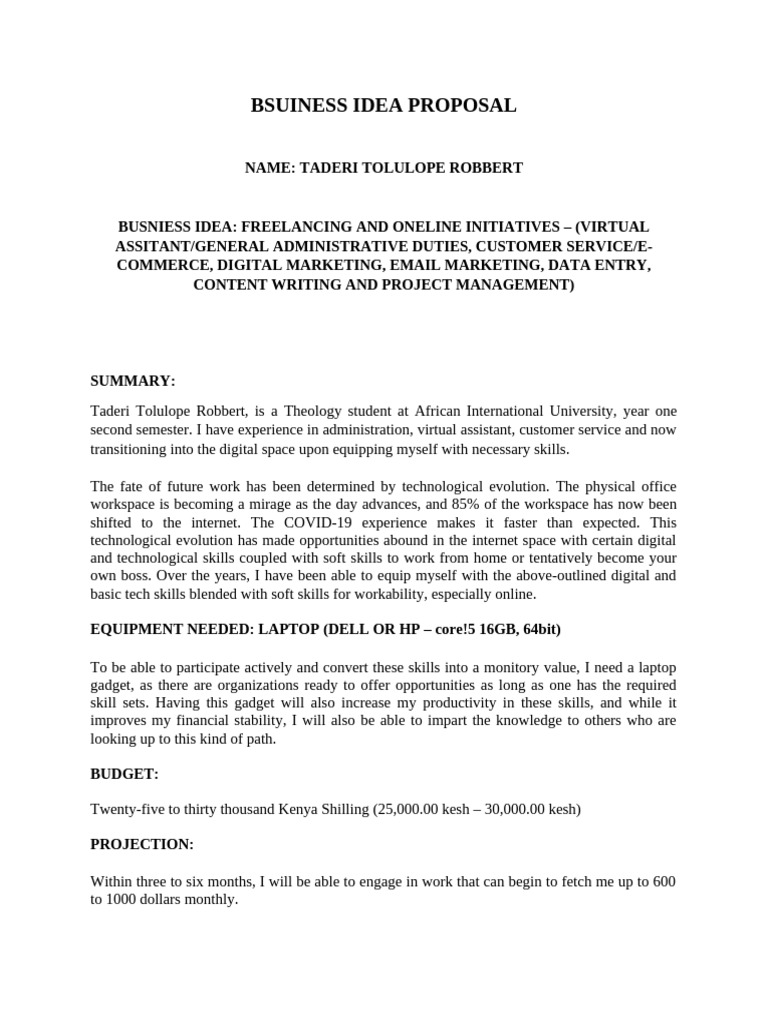 BSUINESS IDEA PROPOSAL | PDF