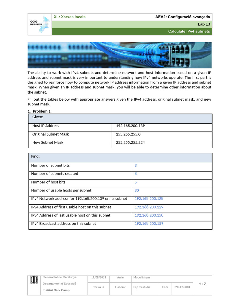 EN Lab13. Calculate IPv4 subnets (1h) | PDF | Ip Address | Computer Science