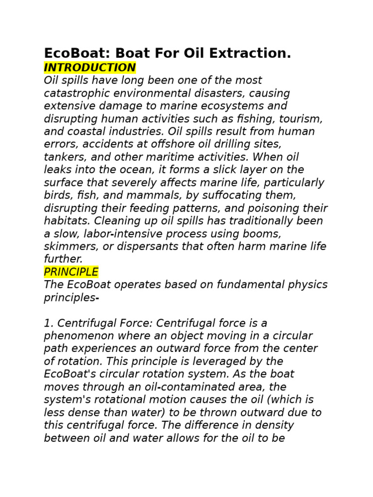 EcoBoat Boat For Oil Extraction. | PDF | Oil Spill | Water