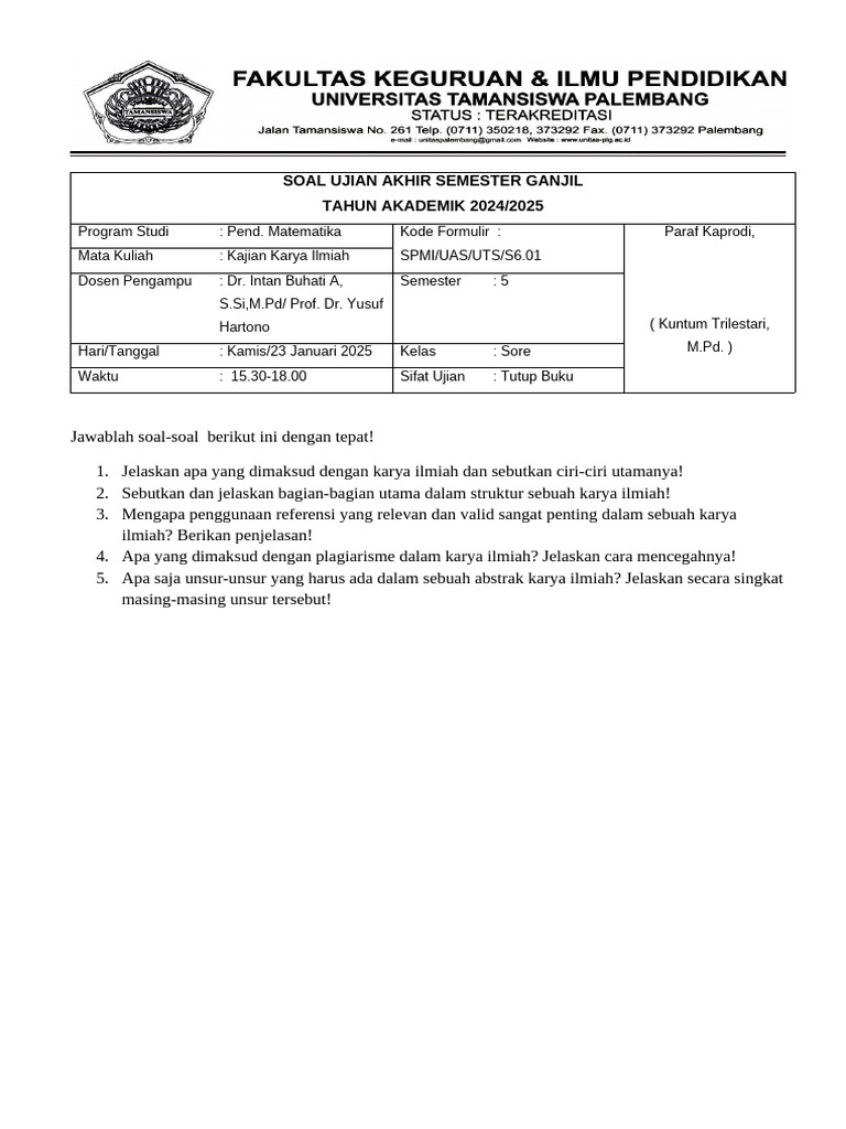 Uas Kajian Karya Ilmiah SMT 5 | PDF