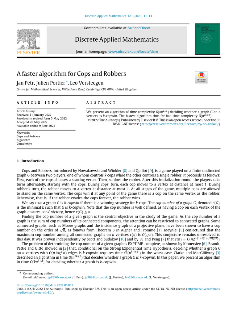 A faster algorithm for cops and robbers | PDF | Vertex (Graph Theory ...