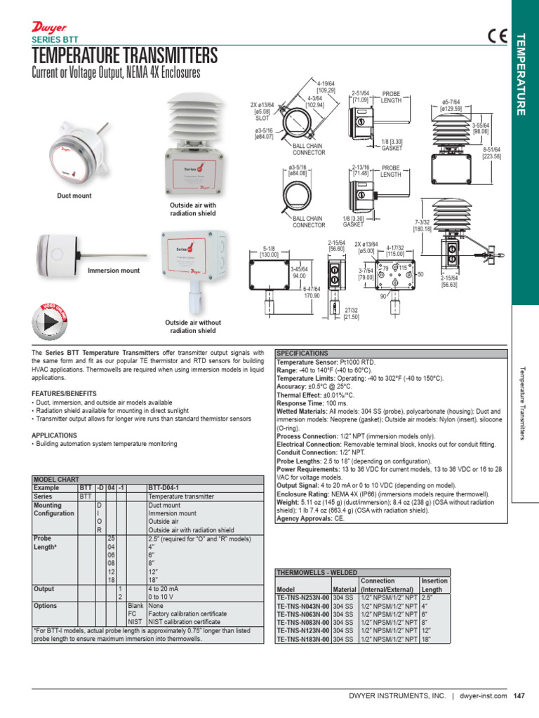 Dwyer BTT (Temperature Transmitter) | PDF | Pipe (Fluid Conveyance ...
