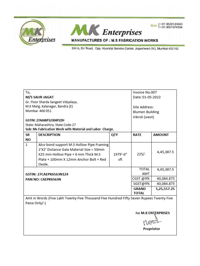 Invoice No 007 Saur Jagat | PDF