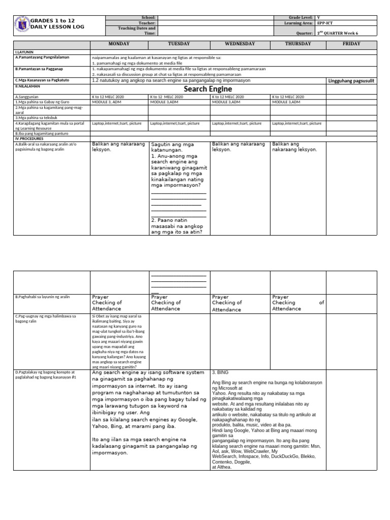 DLL - Epp 5 - Q2 - W6 | PDF