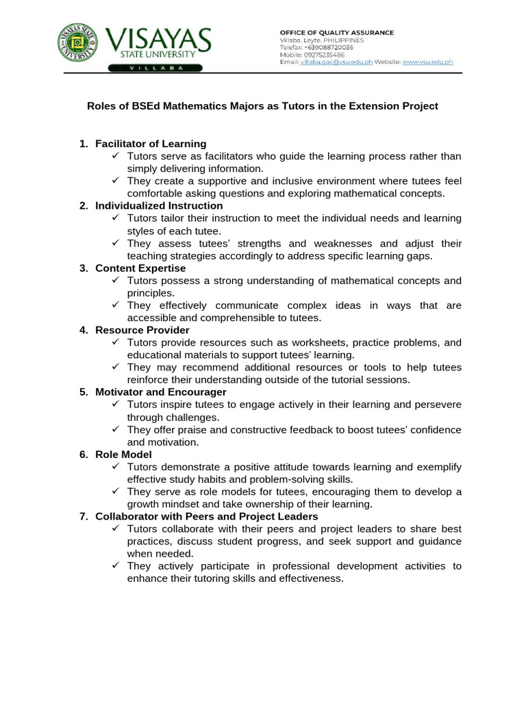 Roles of BSEd Math Tutors in Learning | PDF | Learning | Human ...