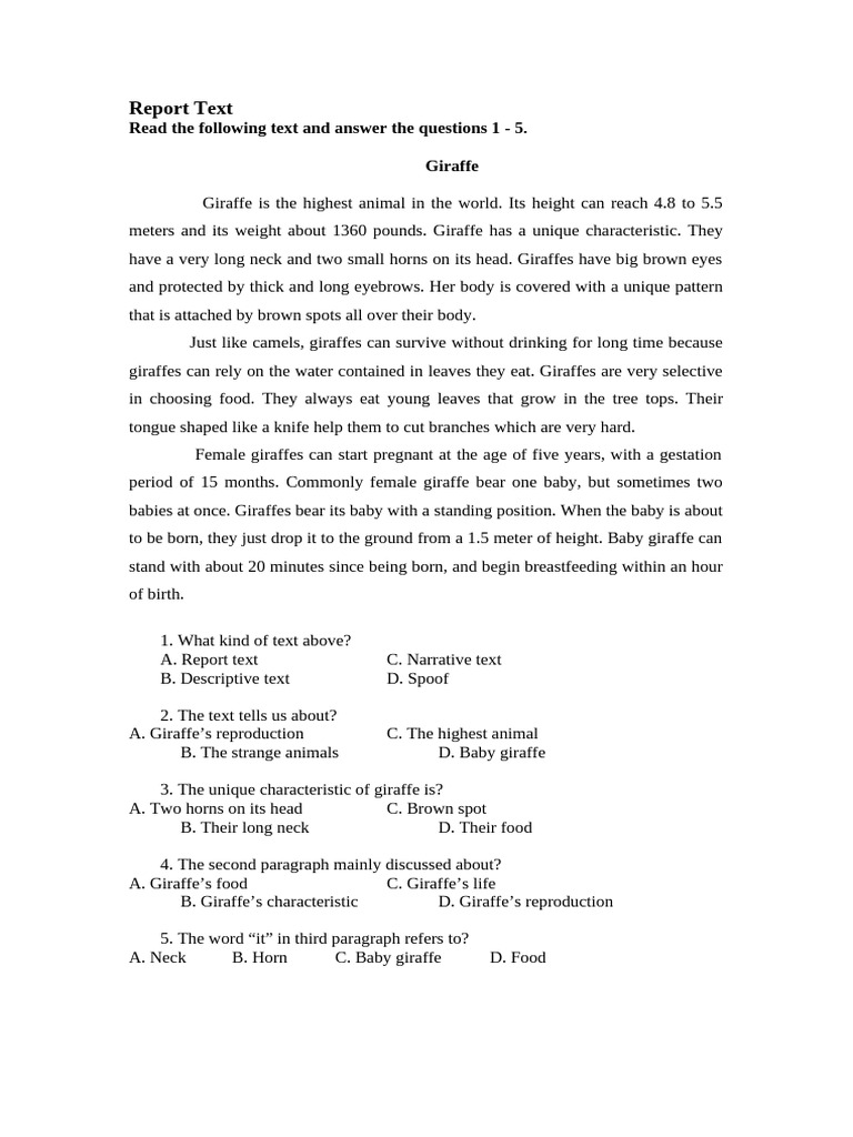 Latihan Soal Report Text 8 | PDF | Zoology