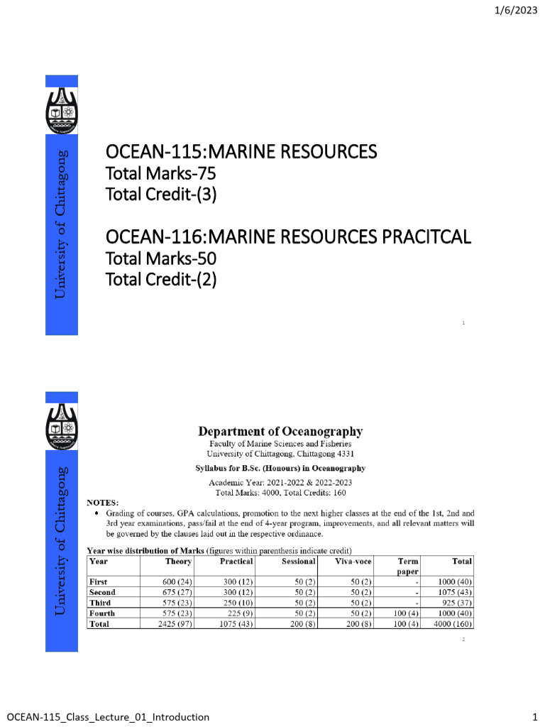 OCEAN 115 Class Lecture 01 Introduction | PDF | Resource | Ecosystem