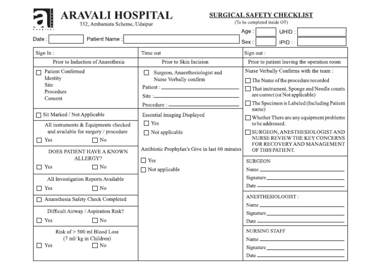 Surgical Safety Checklist | PDF