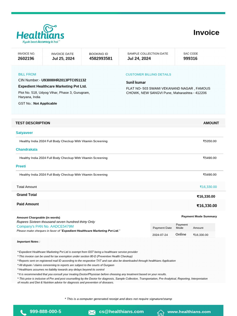 Health Check Invoice | PDF | Invoice | Value Added Tax