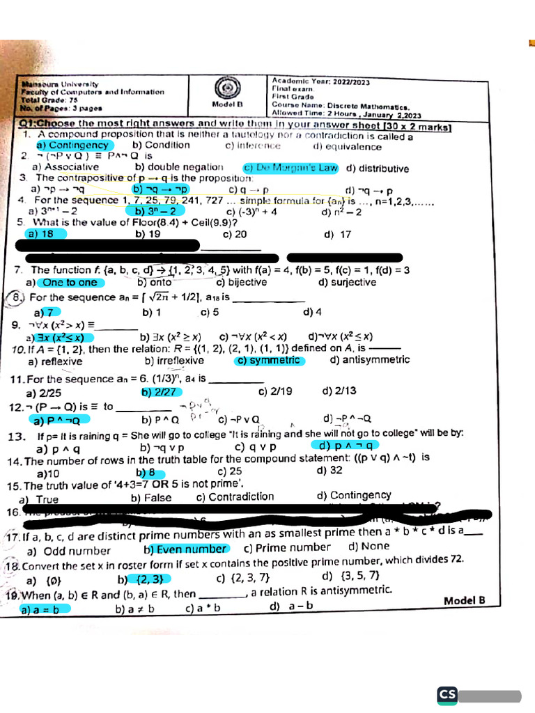 Discrete Math 2022-2023-Solved | PDF