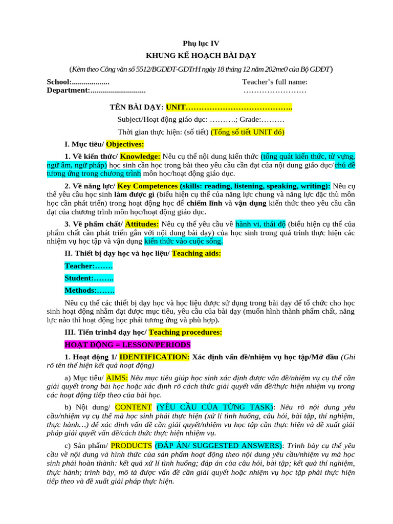 KHBD CV 5512 Môn Tiếng Anh | PDF