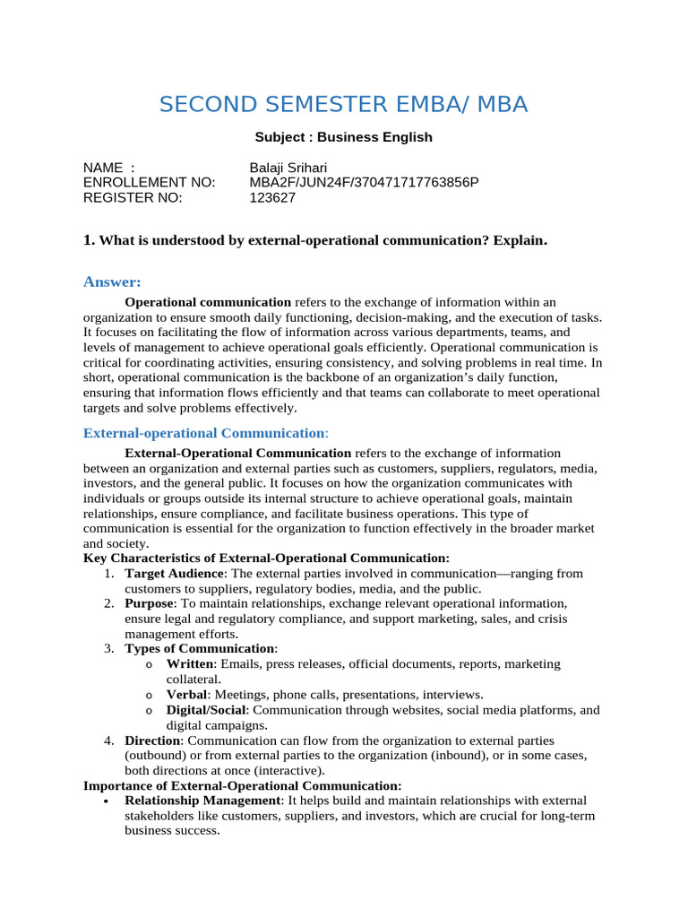 Understanding External-Operational Communication | PDF | Communication ...