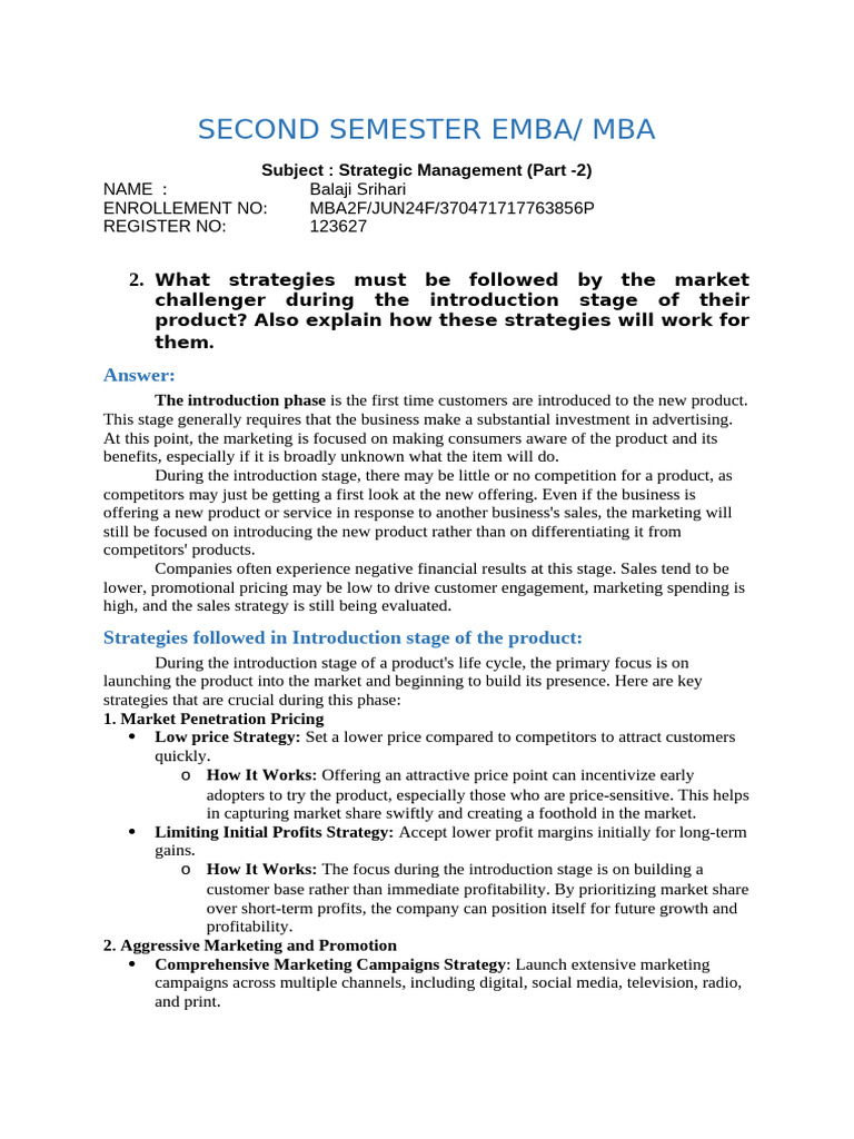 Strategic Management (Part - 2) - Answer Sheet | PDF | Brand ...