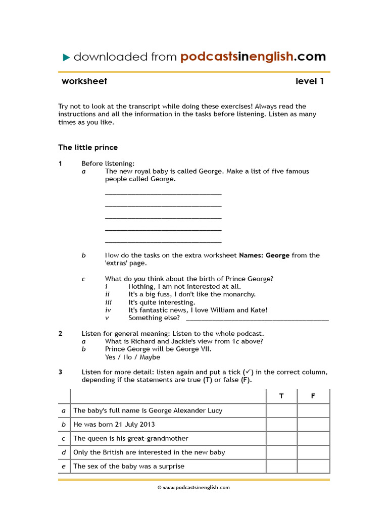 Podcast No.98 Prince_worksheet | PDF