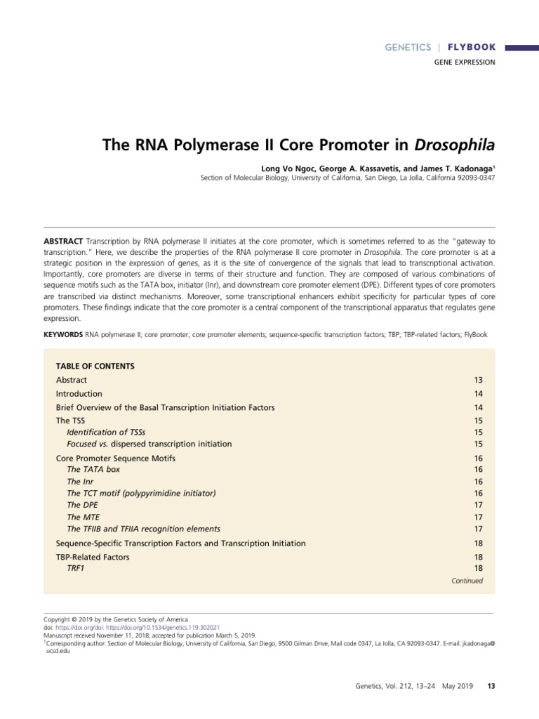 The RNA Polymerase II Core Promoter in Drosophila | PDF | Promoter ...