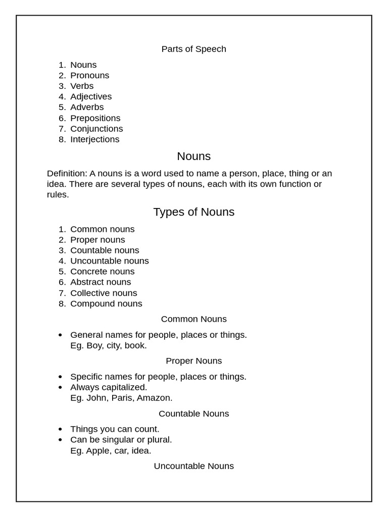 parts of speech | PDF | Noun | Part Of Speech