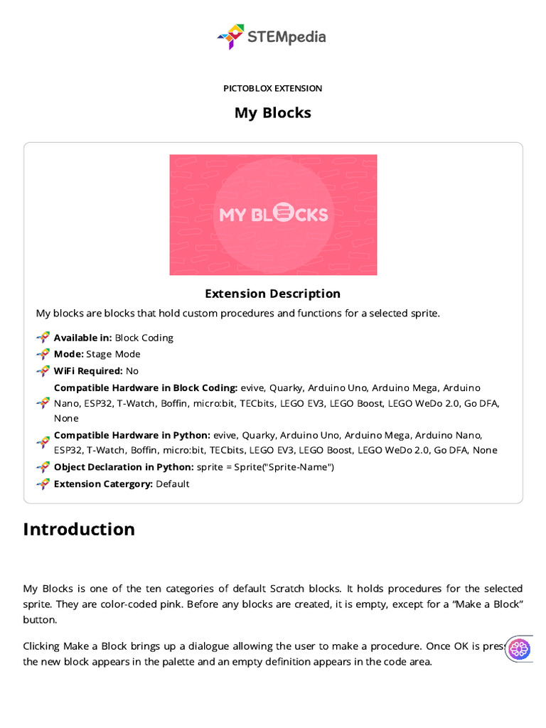 My Blocks in PictoBlox - Learn How To Create Custom Functions | PDF | Scratch (Programming ...