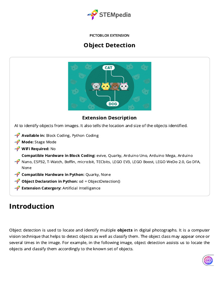 Object Detection Blocks Python Functions Projects Pictoblox Extension Pdf Function
