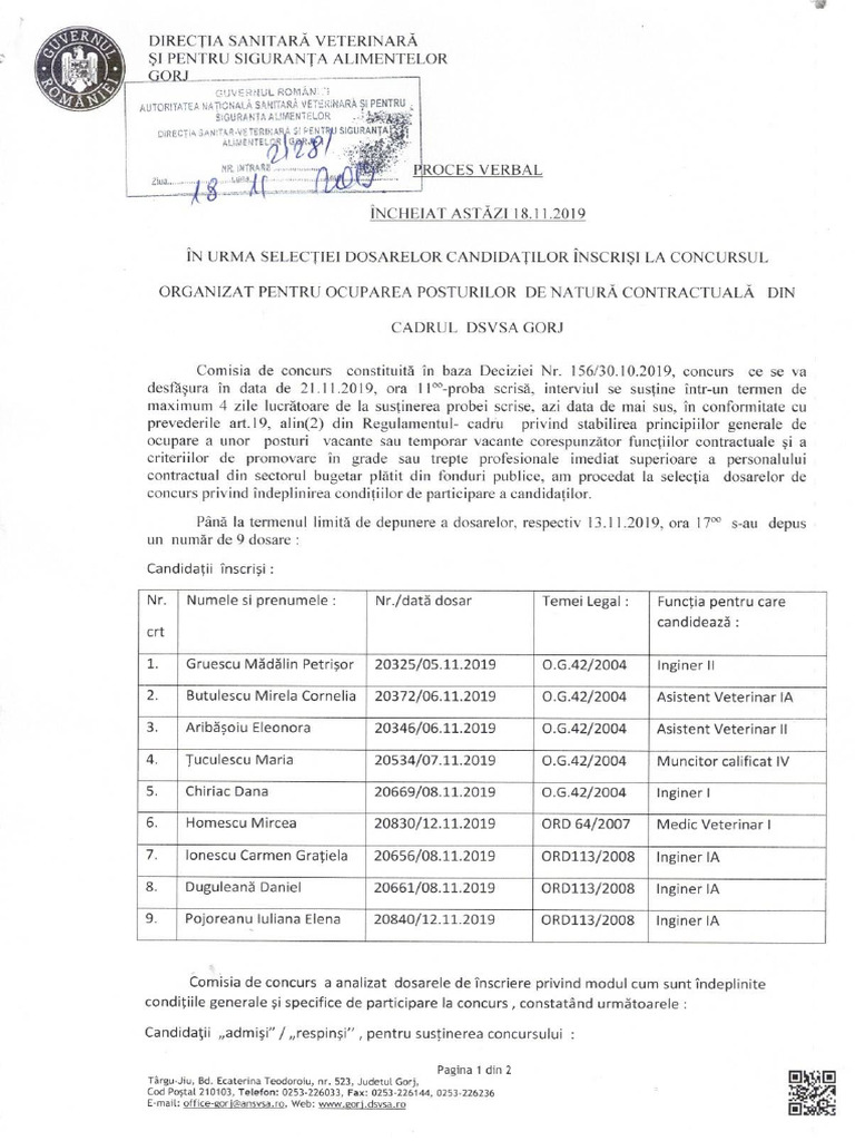 proces-verbal-selectie-dosare-concurs-functii-contractuale | PDF