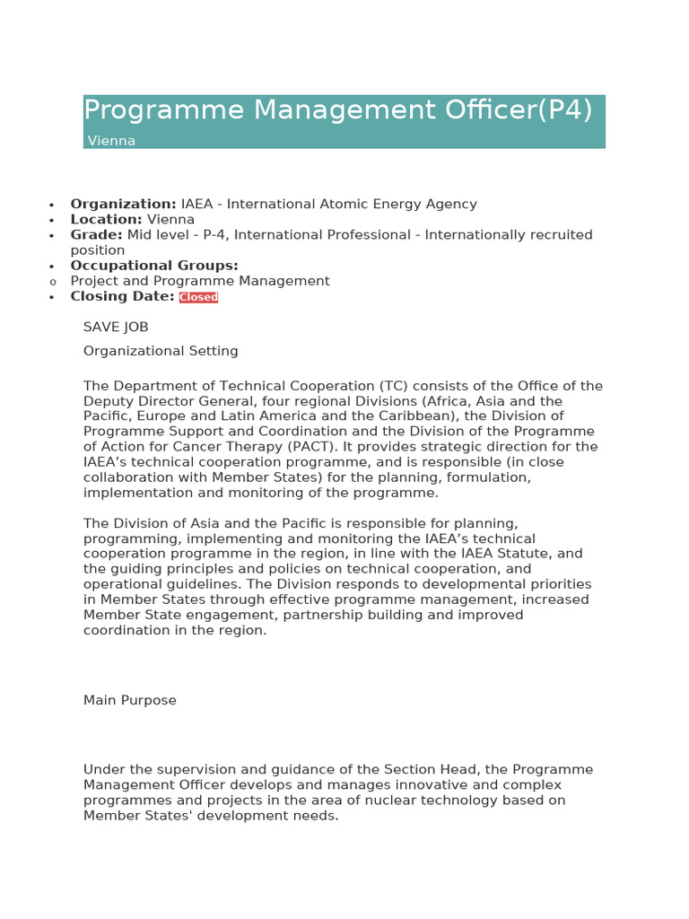 Programme Management Officer IAEA 6 September 2023 | PDF ...