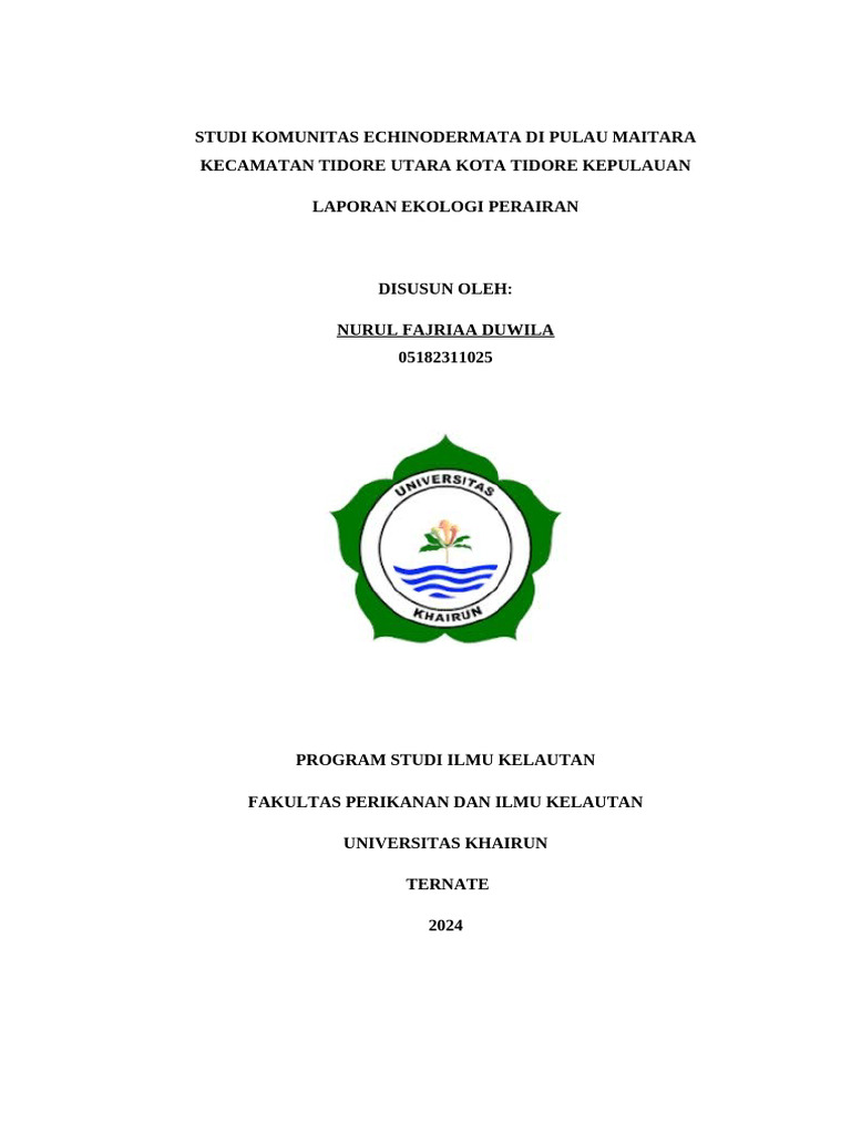 Studi Echinodermata Pulau Maitara | PDF
