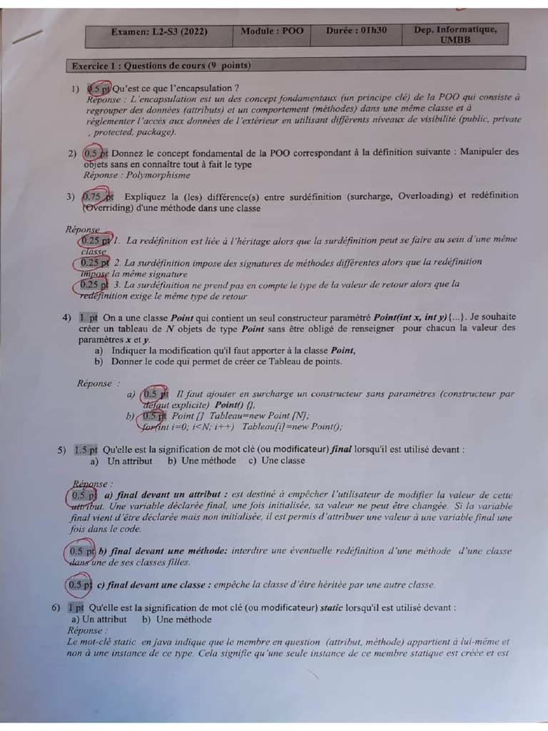 UMBB - Correction Examens (2021-2022) POO | PDF