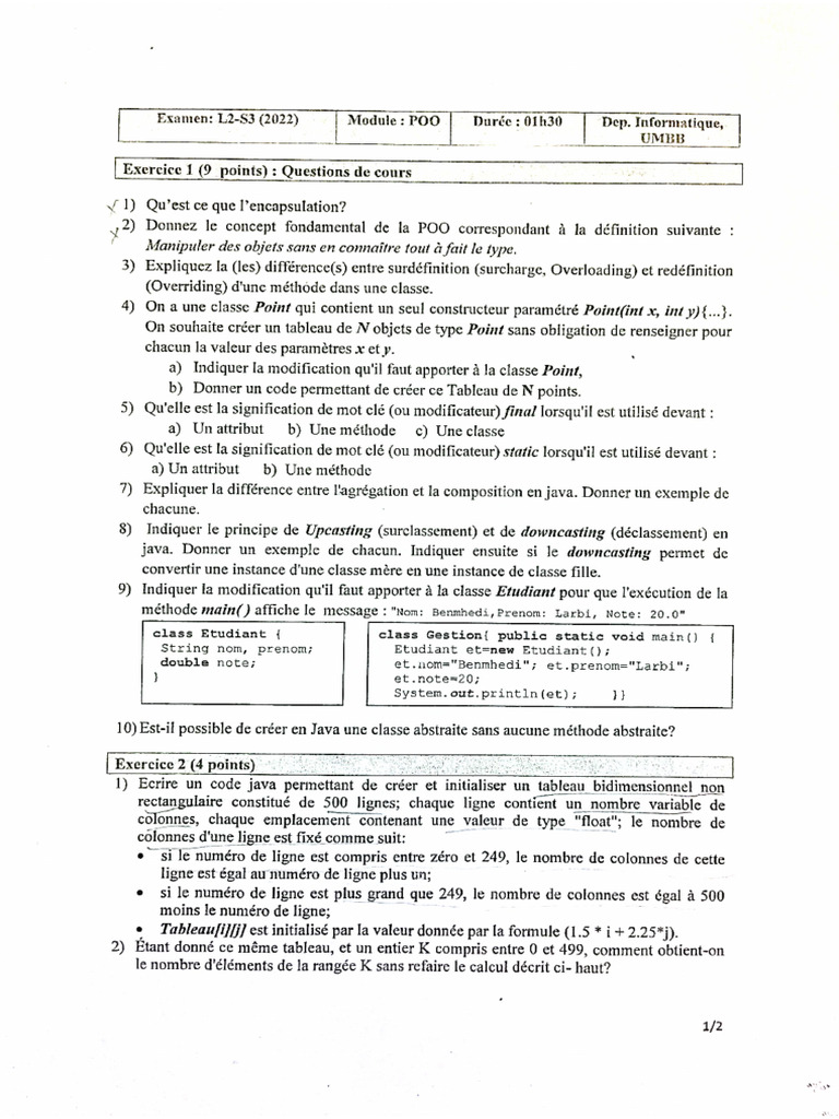 Umbb - Examen Poo 2021-2022 | PDF