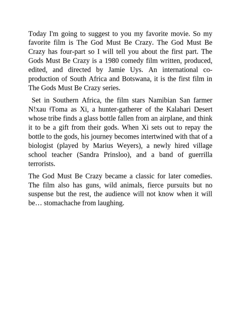 The God Must Be Crazy Overview | PDF