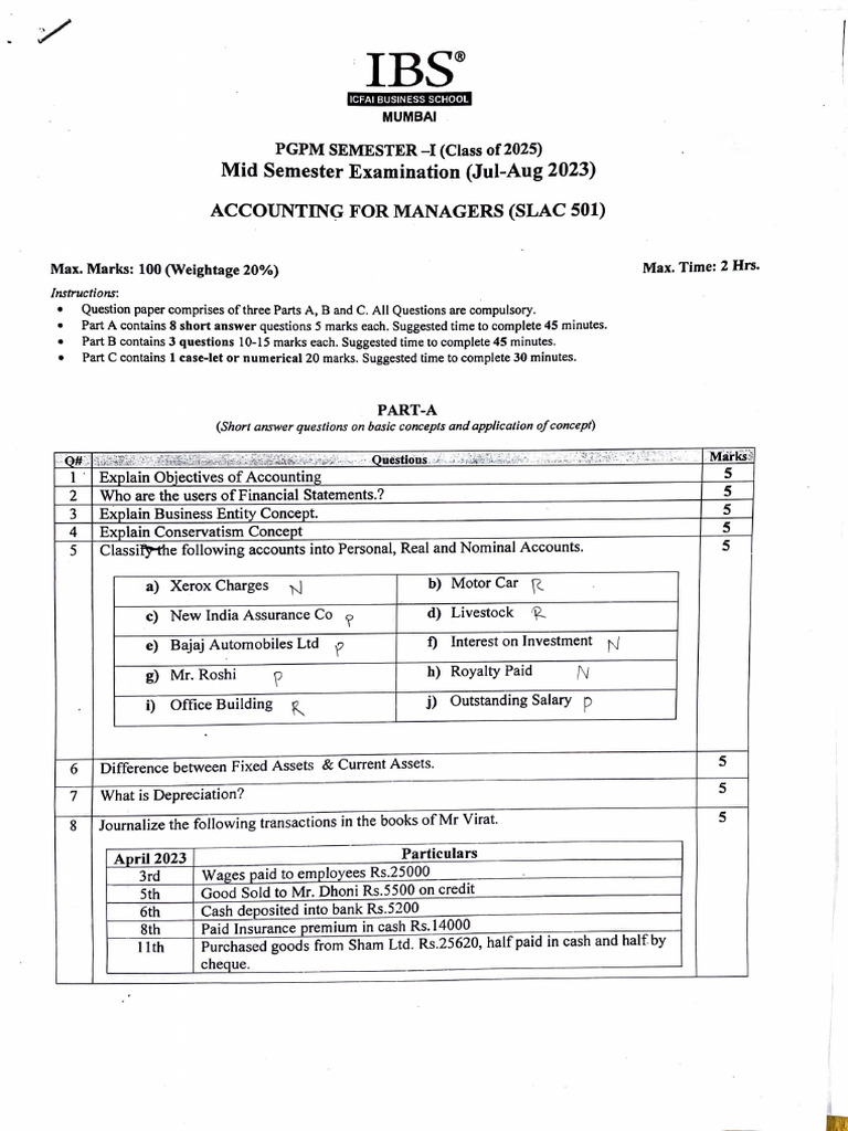 Accounting For Managers Mid Sem 2023 | PDF | Money | Liability ...