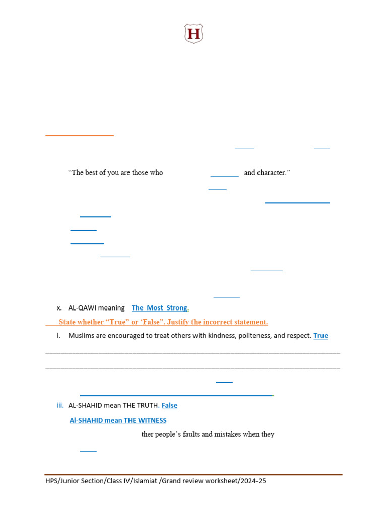 GRW Islamiat (Answer Key) | PDF | Muhammad | Prophets And Messengers In ...