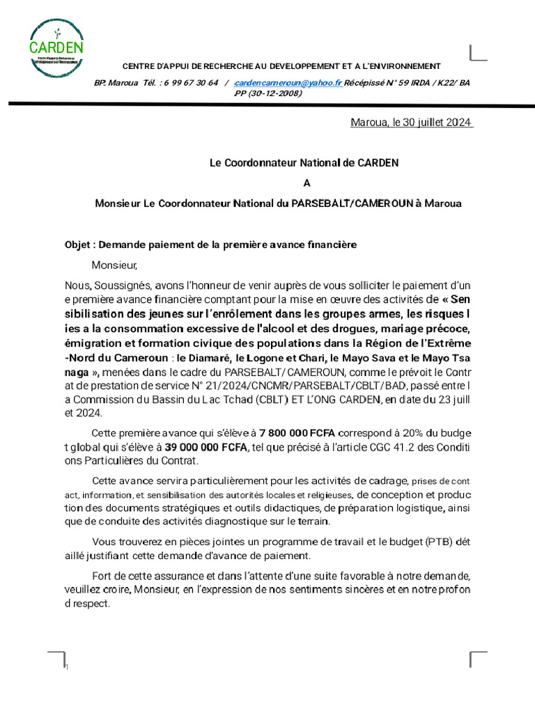 1ere Demande de Fonds Et Programme de Travail Parsebalt 1 (1) Copie Phoenix | PDF