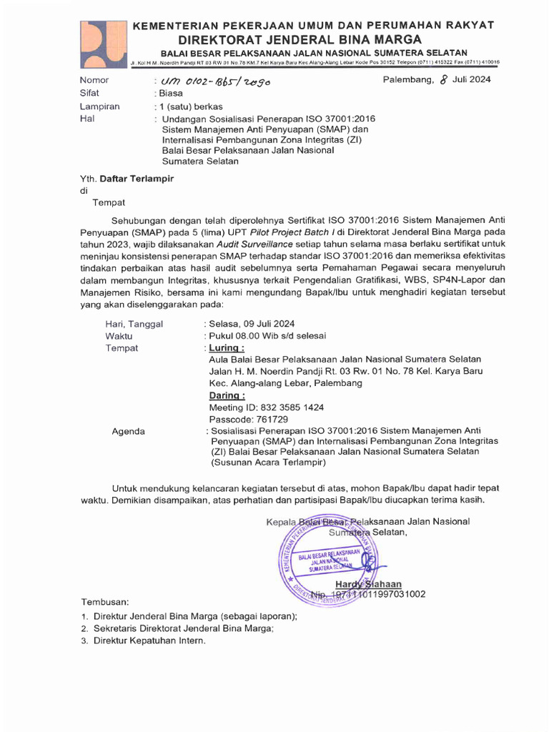 Undangan Sosialisasi Penerapan ISO 37001 2016 Sistem Manajemen Anti ...