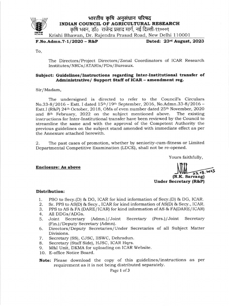 ICAR Inter-Institutional Transfer Guidelines | PDF