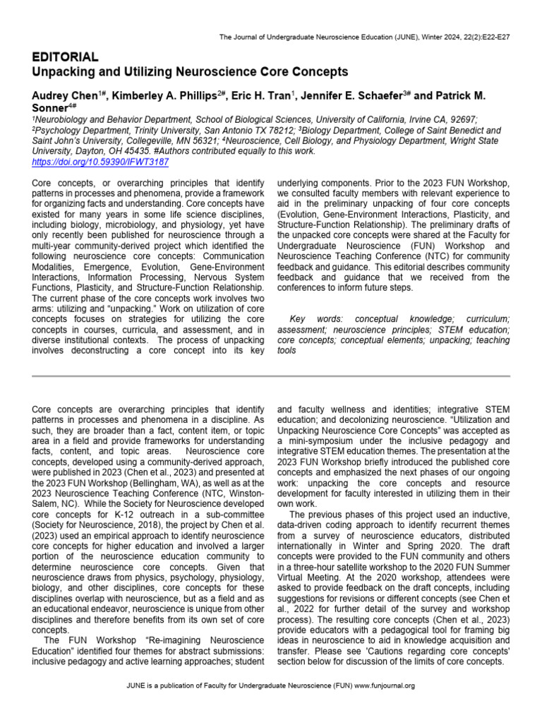 Unpacking and Utilizing Neuroscience Core Concepts | PDF | Curriculum | Neuroscience